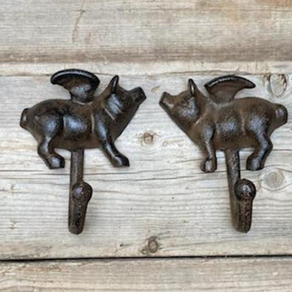 Accents | Set 2 Flying Pig Cast Iron Towel Hat Coat Key Hooks | Poshmark